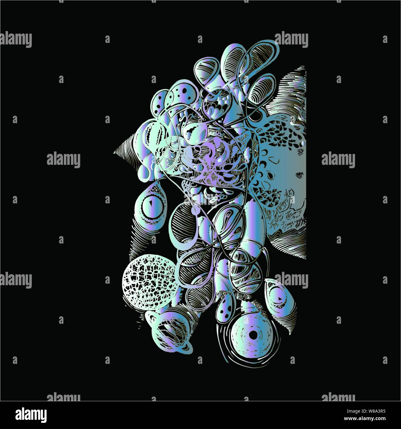 Gradient illustration of psychedelic travel, Eyes, planets, patterns ...