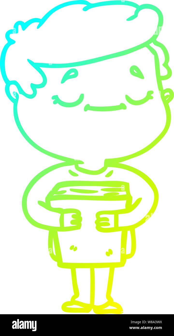 cold gradient line drawing of a cartoon peaceful man carrying book ...