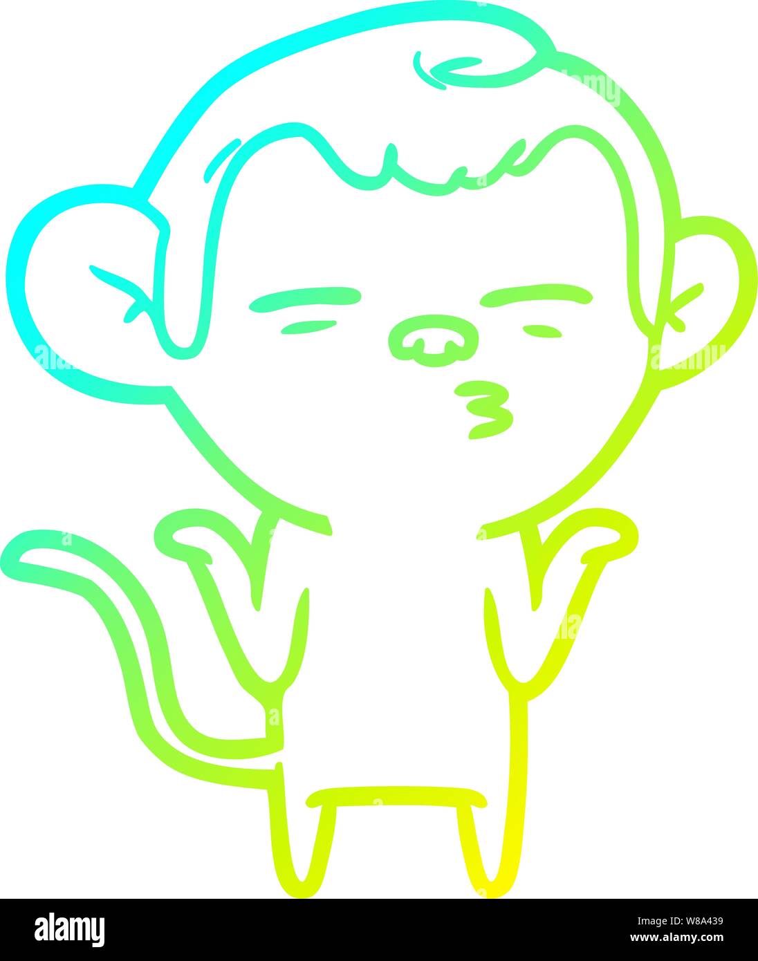 cold gradient line drawing of a cartoon suspicious monkey Stock Vector ...