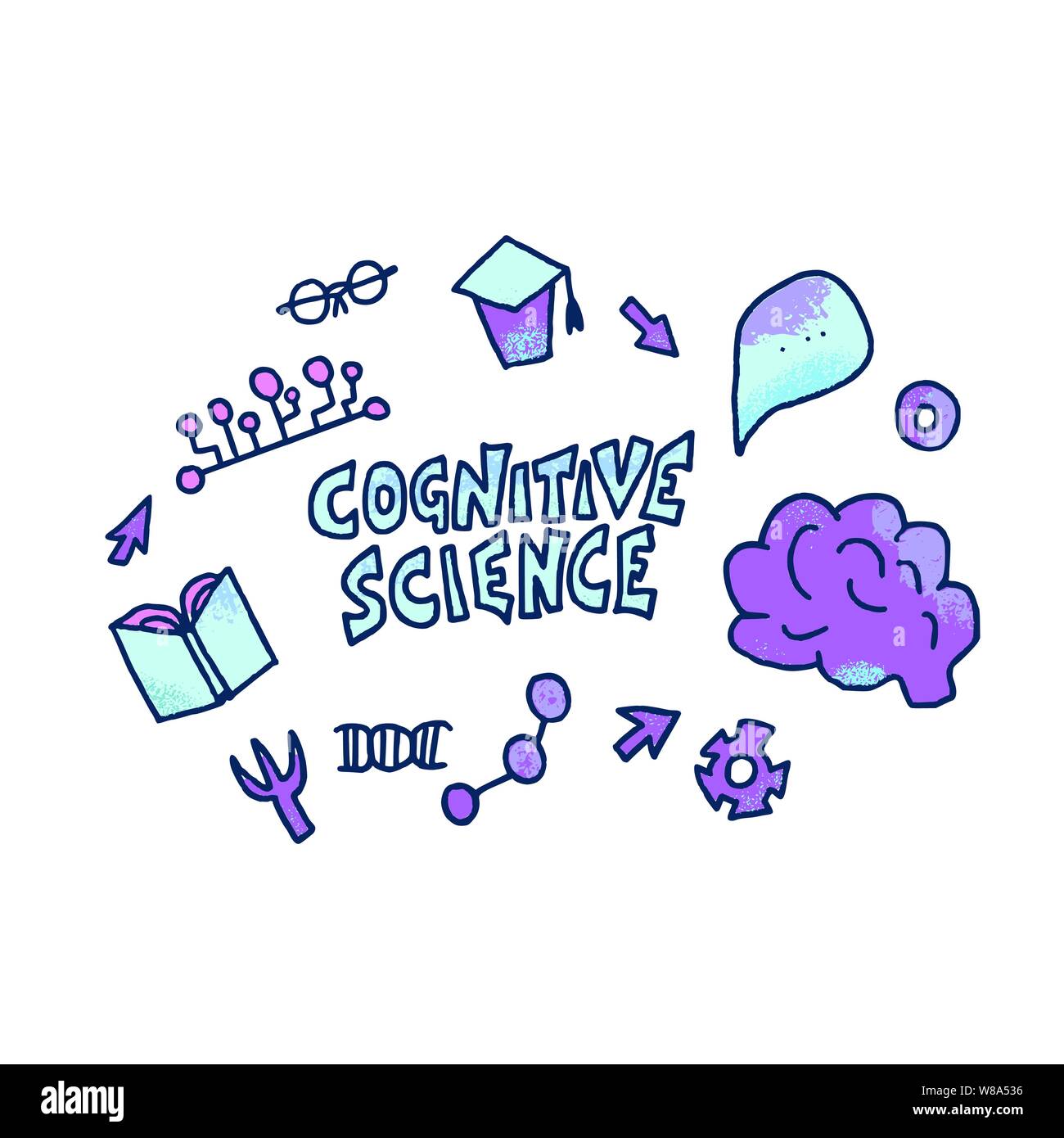 Cognitive science concept. Set of vector elements in doodle style with ...