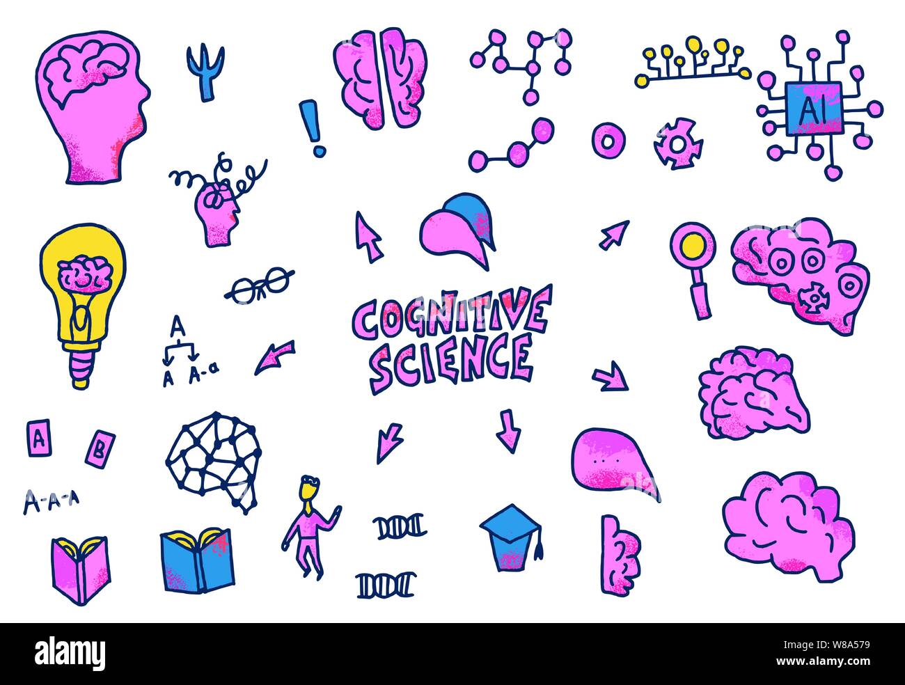 Cognitive science concept. Set of vector elements in doodle style Stock ...