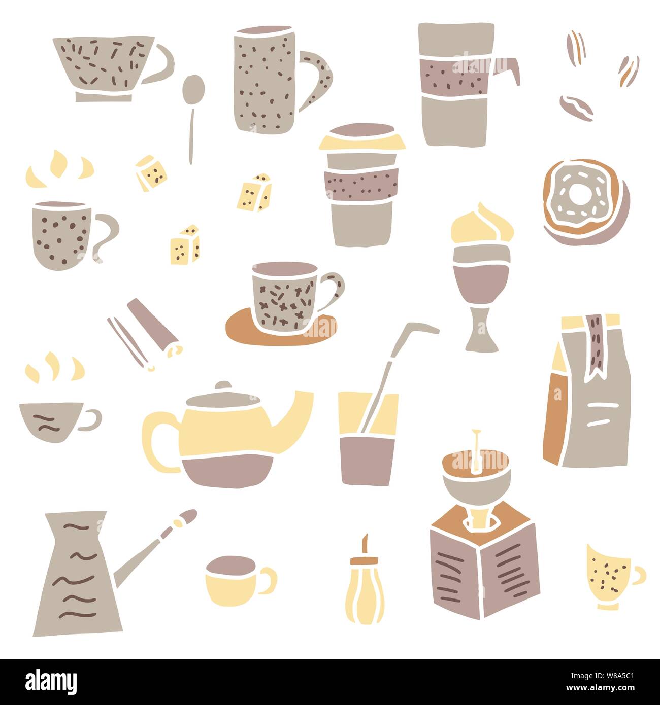 Coffee set. Collection of coffee items isolated on white background ...