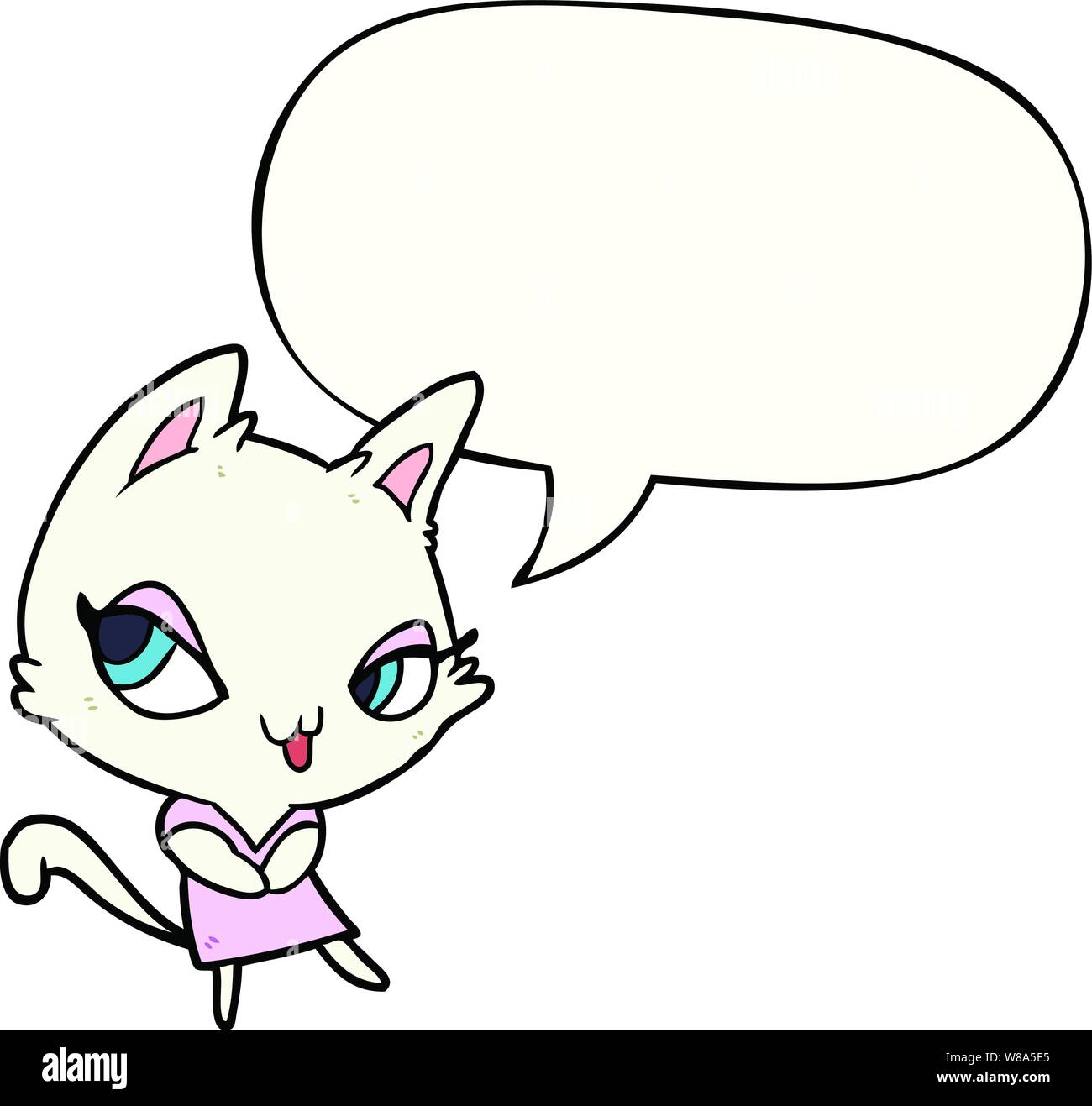 Cute Cartoon Female Cat With Speech Bubble Stock Vector Image And Art Alamy