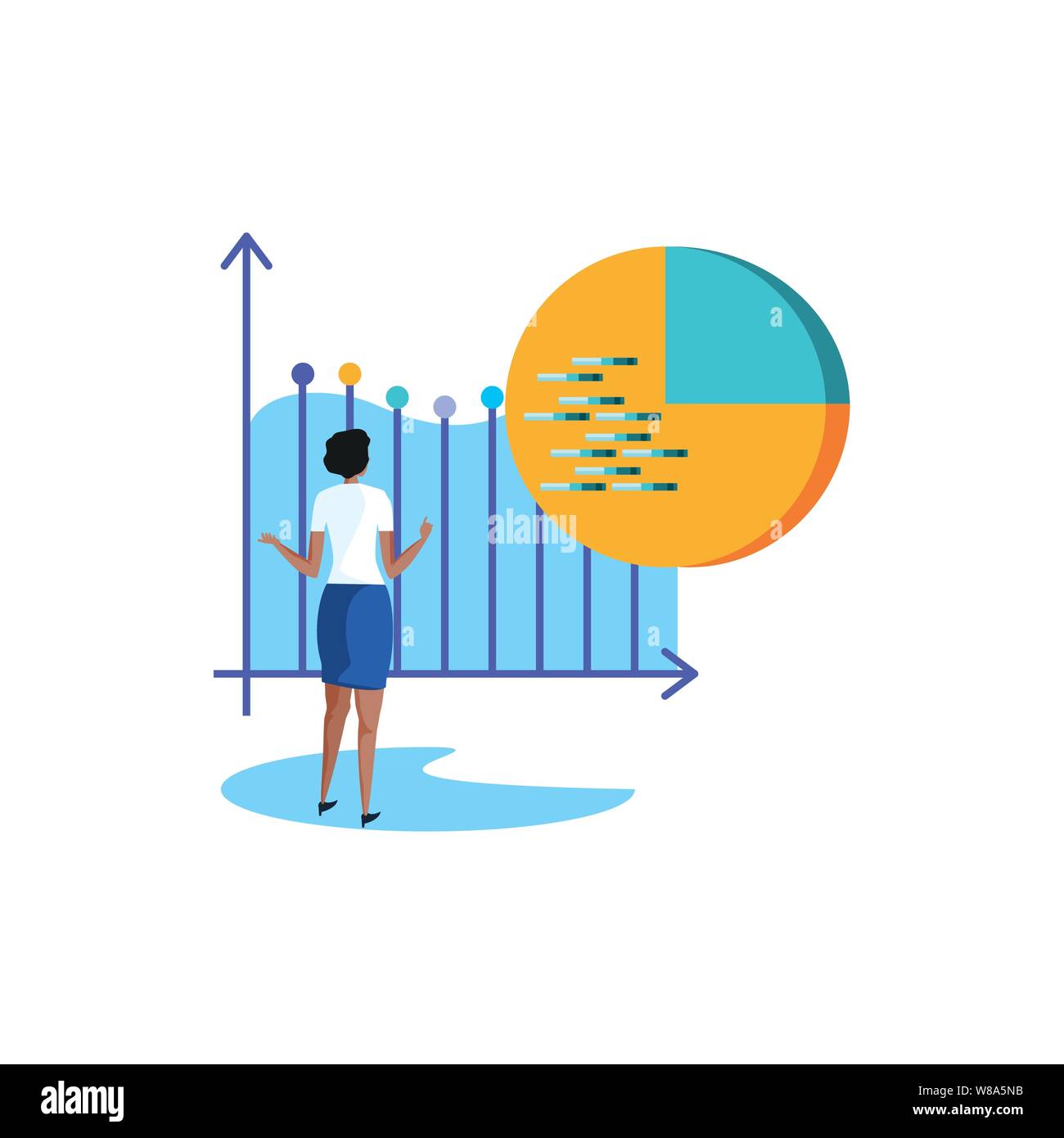 business woman elegant with statistics graphics vector illustration ...