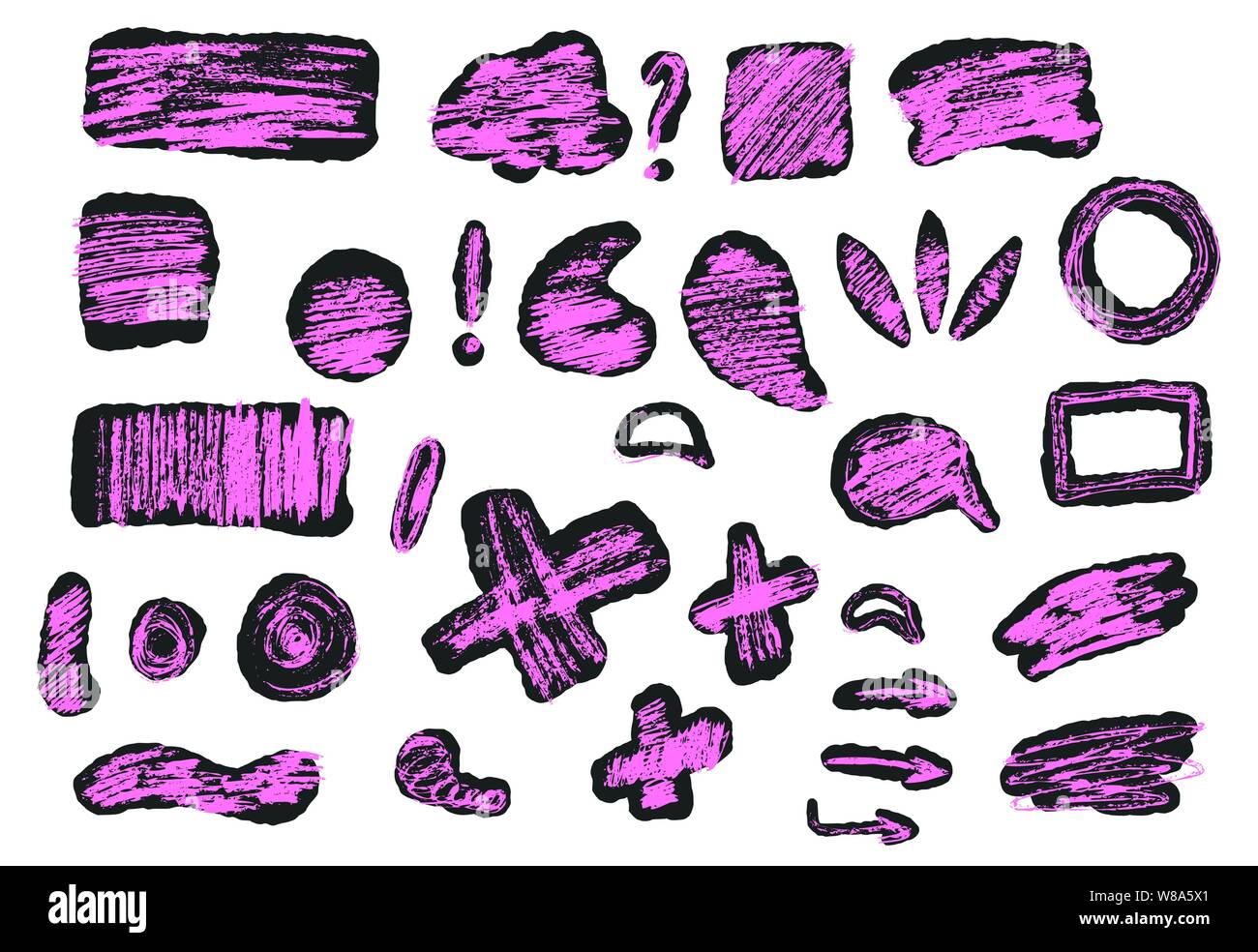 Collage elements set. Doodle artistic shapes and graphic textured signs ...