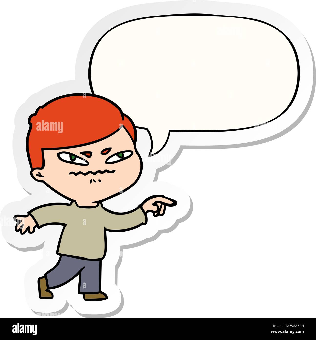 cartoon angry man pointing with speech bubble sticker Stock Vector ...