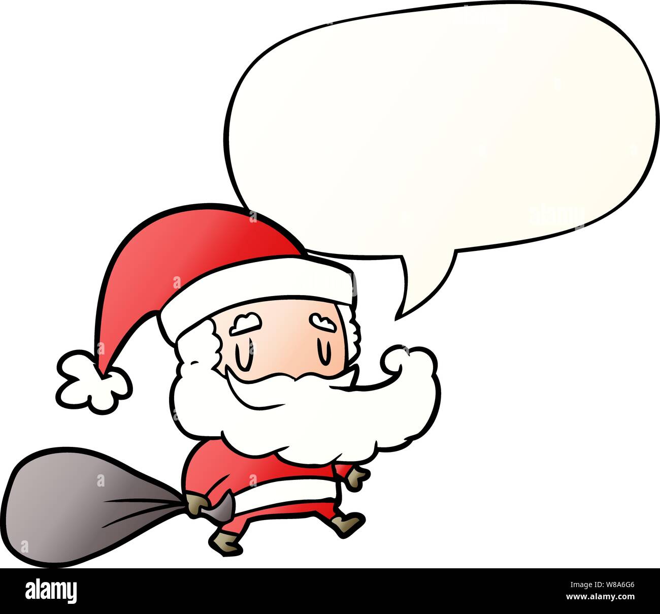 cartoon santa claus carrying sack of presents with speech bubble in ...