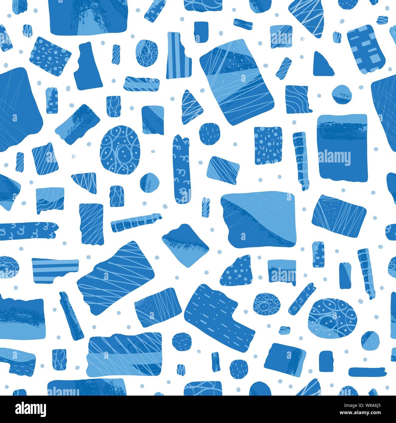 Seamless patterns of random collage elements. Dynamic background with ...