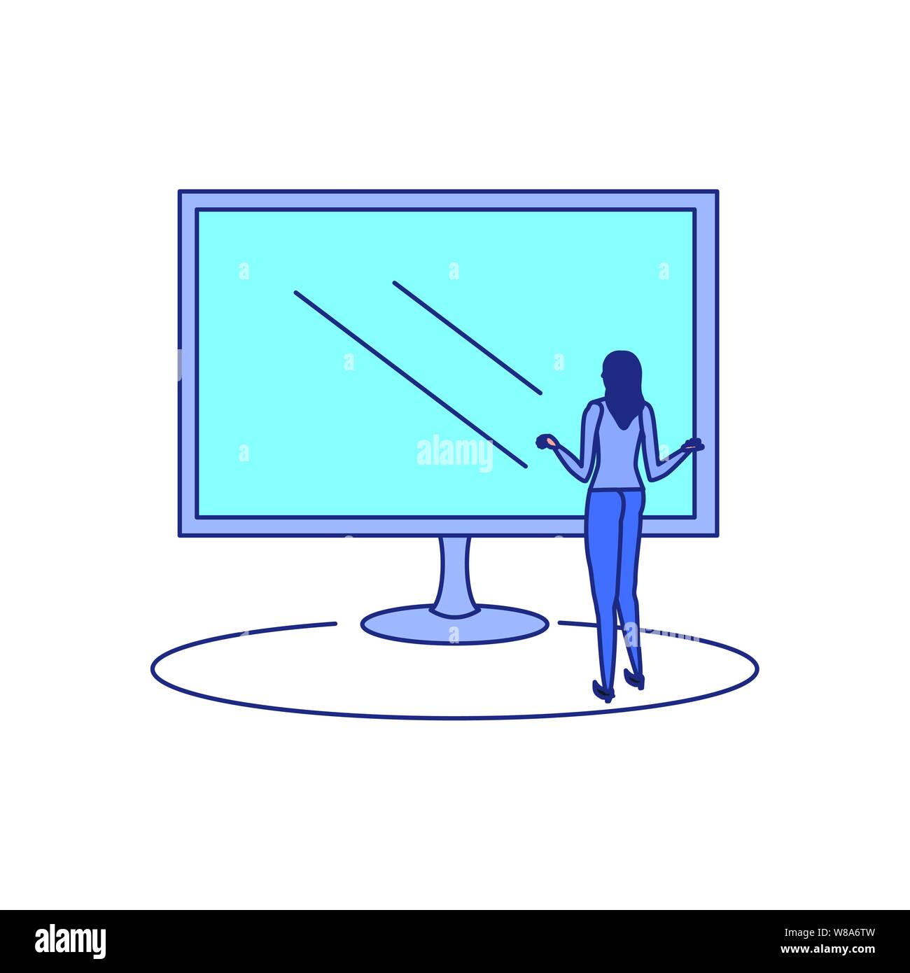 business woman with computer monitor vector illustration design Stock ...