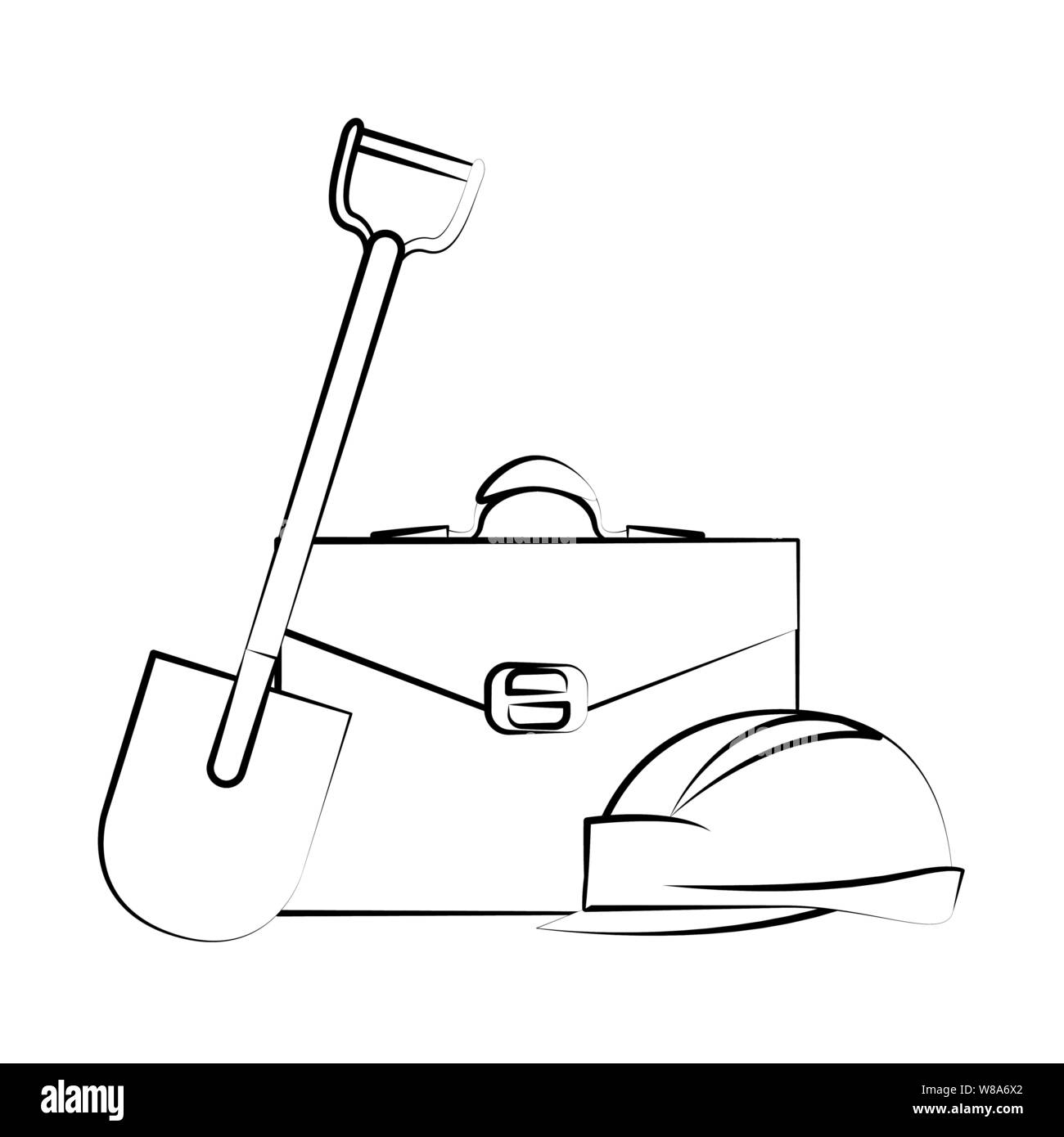 engineering construction factory industry cartoon drawing in black and ...