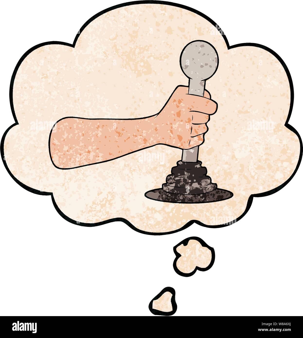 cartoon hand pulling lever with thought bubble in grunge texture style ...