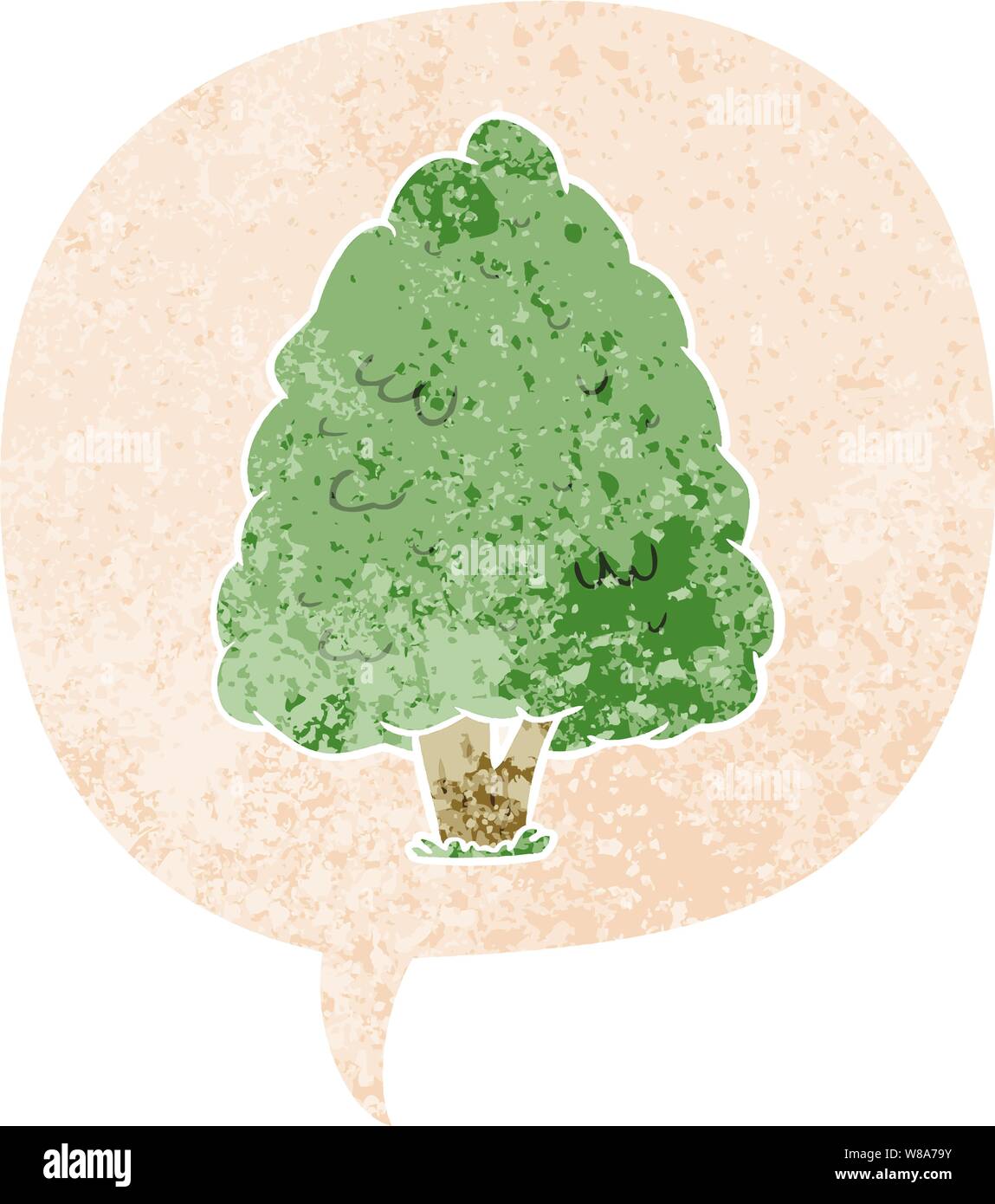 cartoon tall tree with speech bubble in grunge distressed retro textured style Stock Vector ...