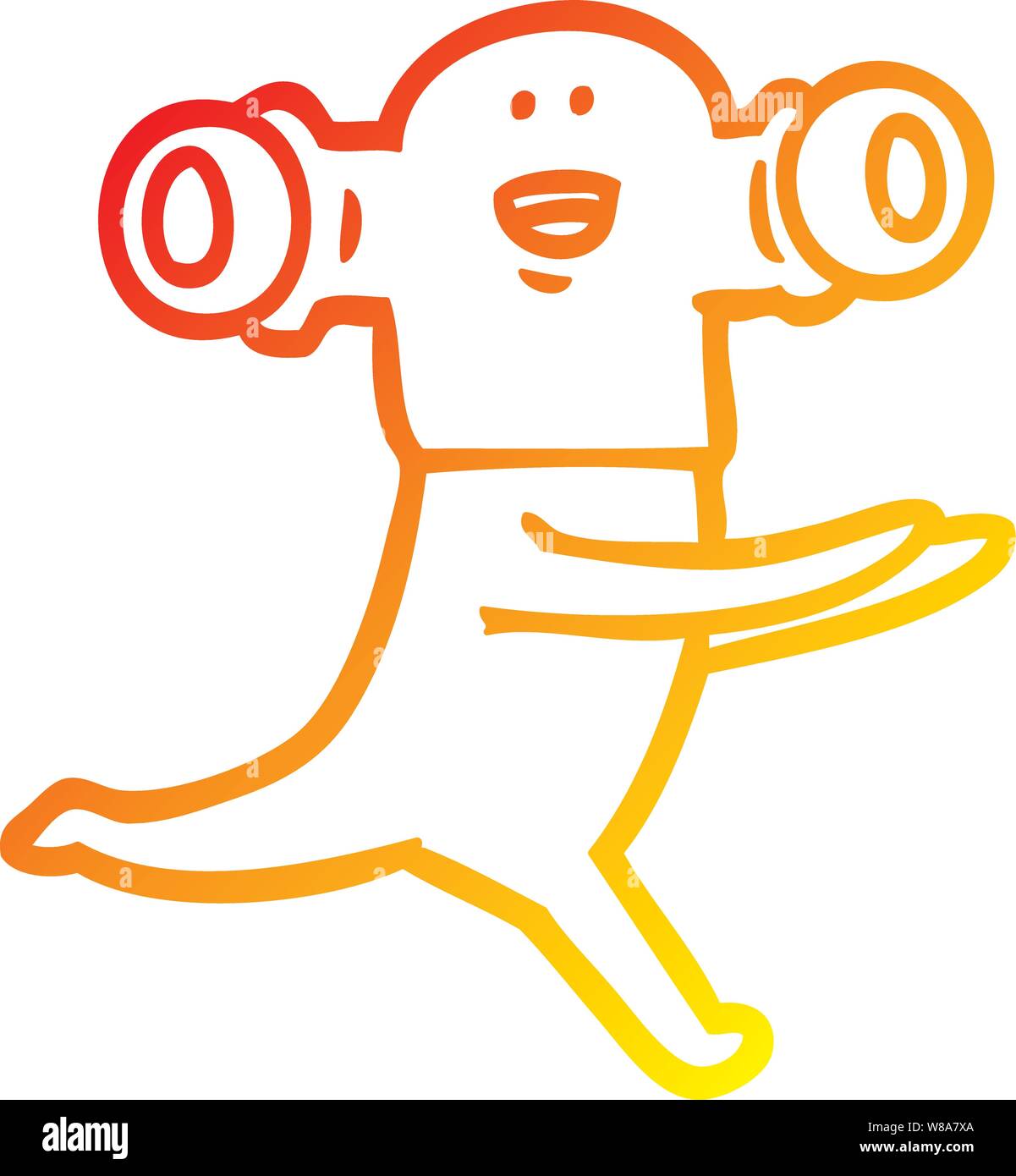 warm gradient line drawing of a friendly cartoon alien running Stock ...