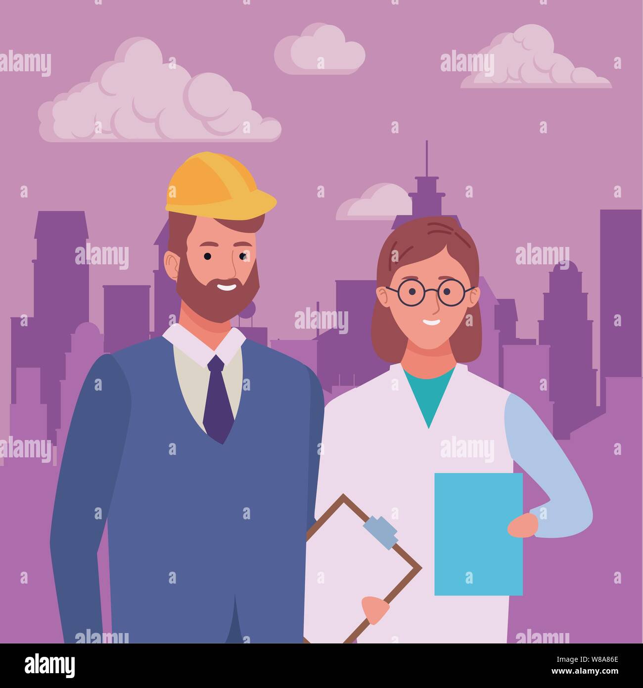 Professionals workers couple smiling cartoons Stock Vector Image & Art ...