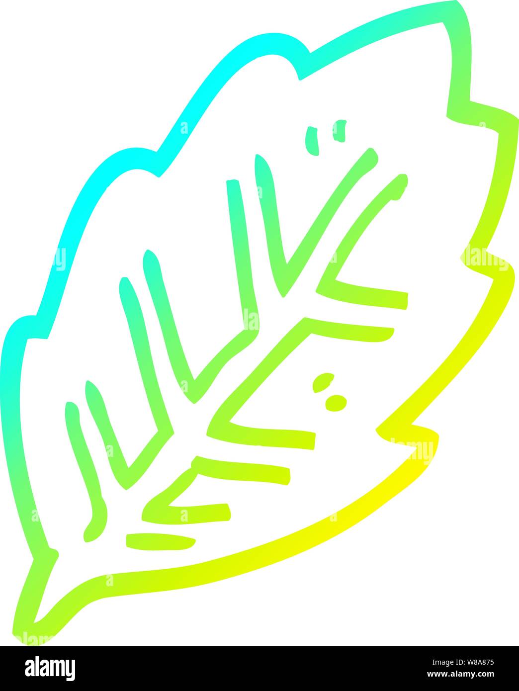 cold gradient line drawing of a cartoon tree leaf Stock Vector Image ...
