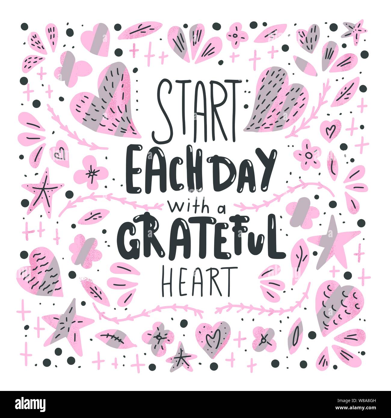 Start each day with a grateful heart poster. Handwritten lettering with ...