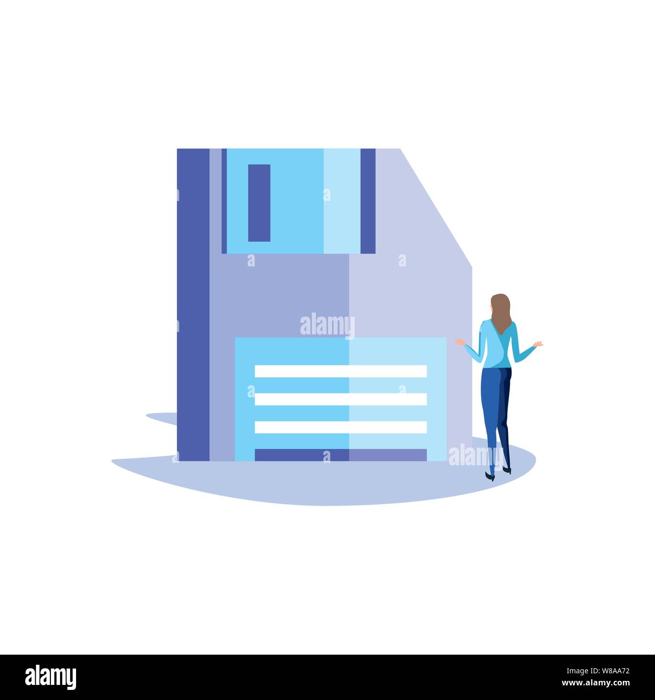 business woman elegant with floppy disk vector illustration design ...