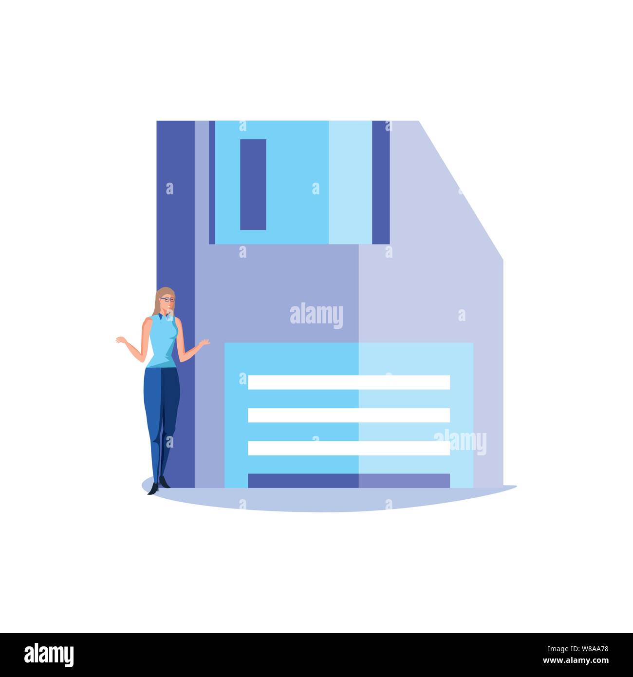 business woman elegant with floppy disk vector illustration design ...