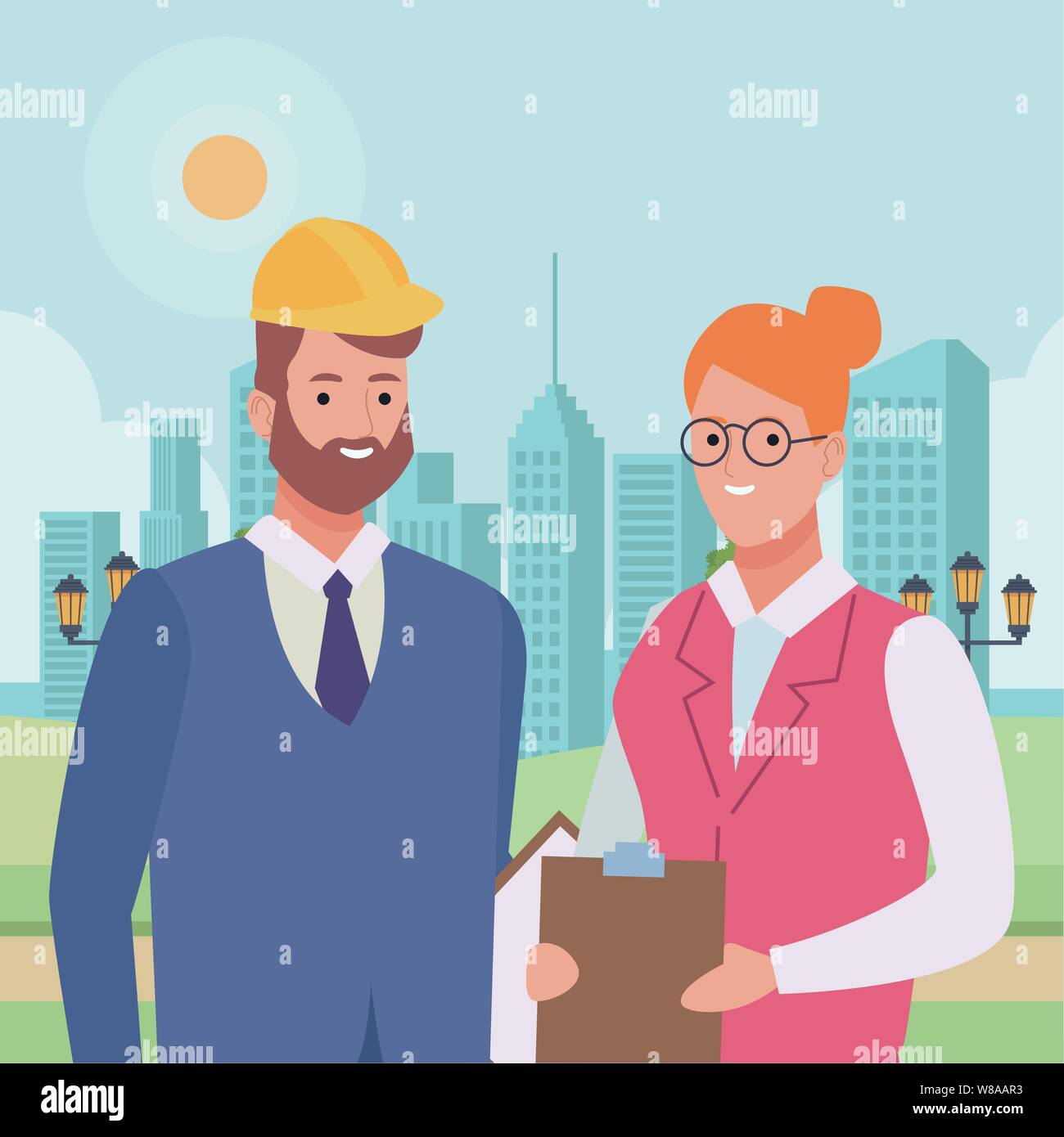 Professionals workers couple smiling cartoons Stock Vector Image & Art ...