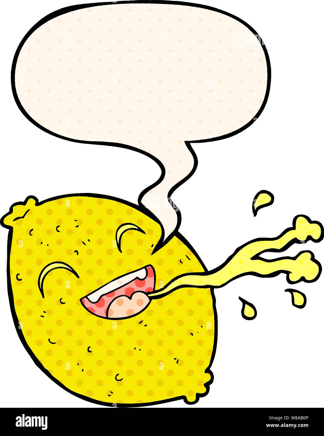 cartoon squirting lemon with speech bubble in comic book style Stock ...