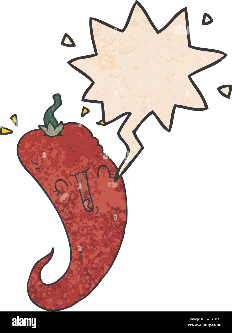 cartoon chili pepper with speech bubble in retro texture style Stock ...