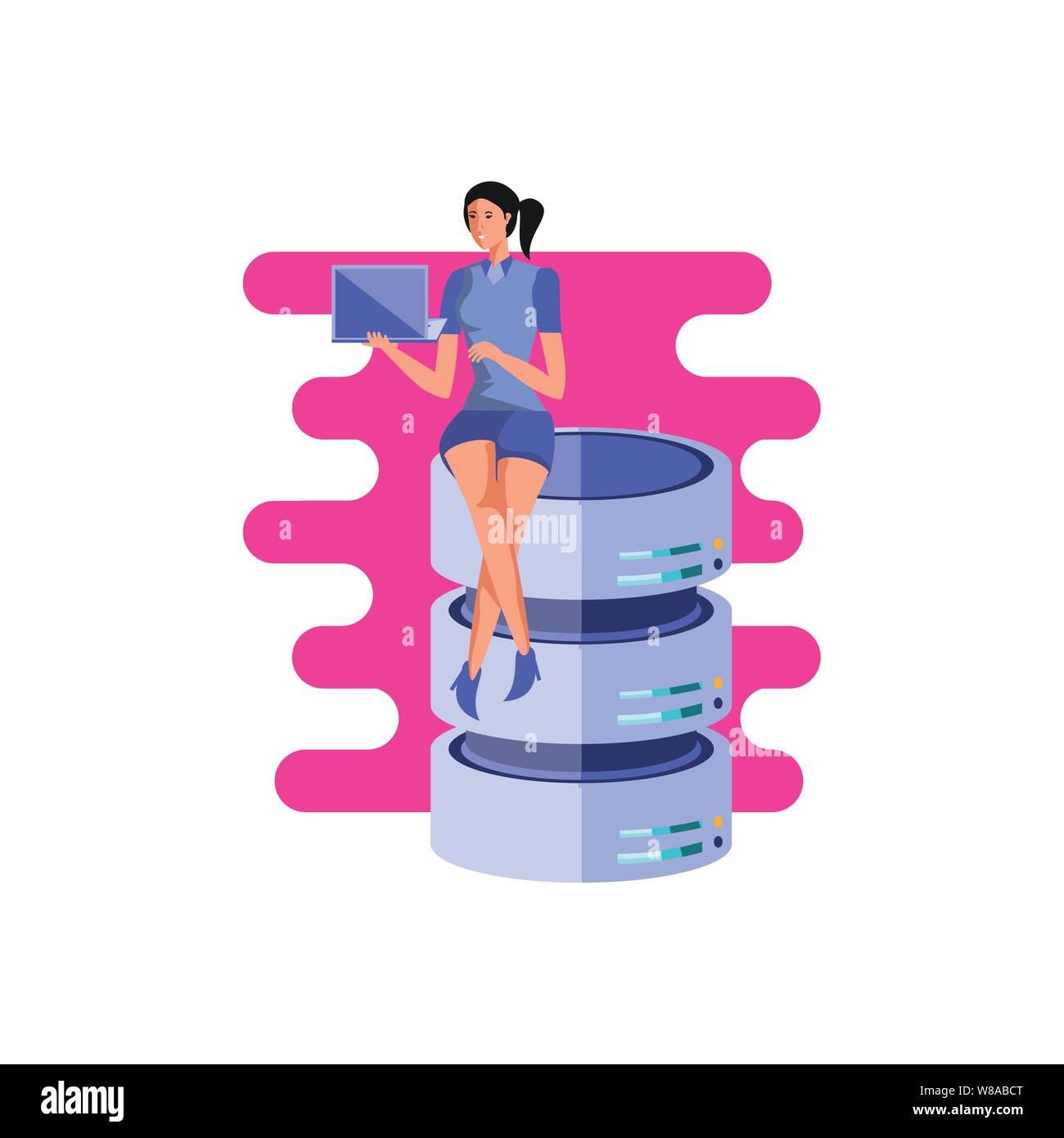 business woman sitting in data center disks with laptop vector illustration design Stock Vector ...