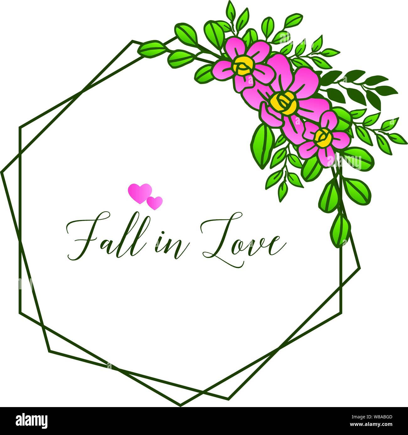 Card design fall in love, with pattern of pink flower frame. Vector ...