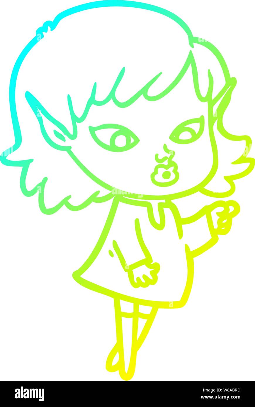 cold gradient line drawing of a pointing cartoon elf girl Stock Vector ...