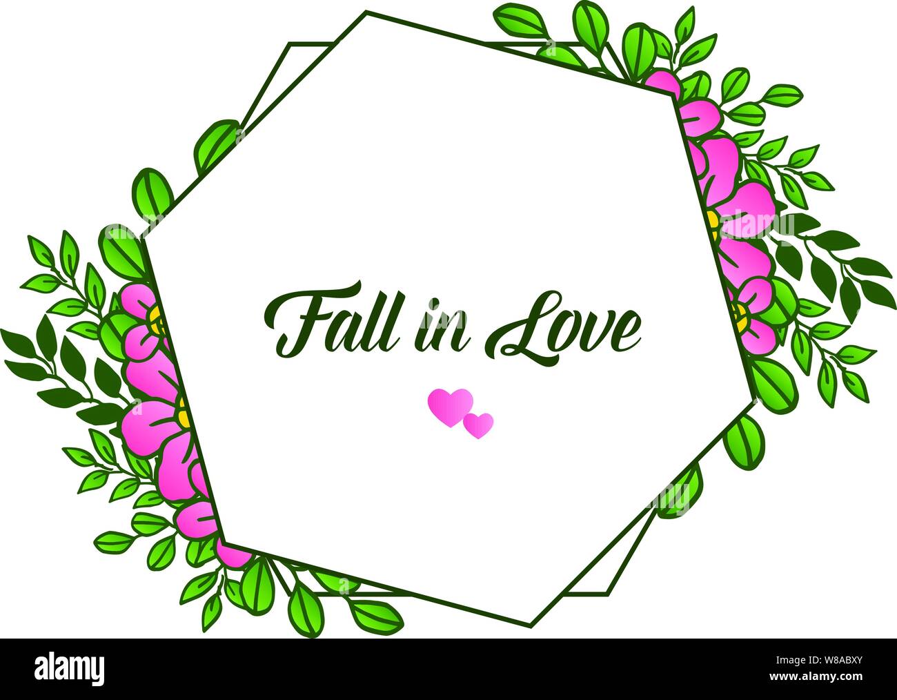 Card design fall in love, with pattern of pink flower frame. Vector ...