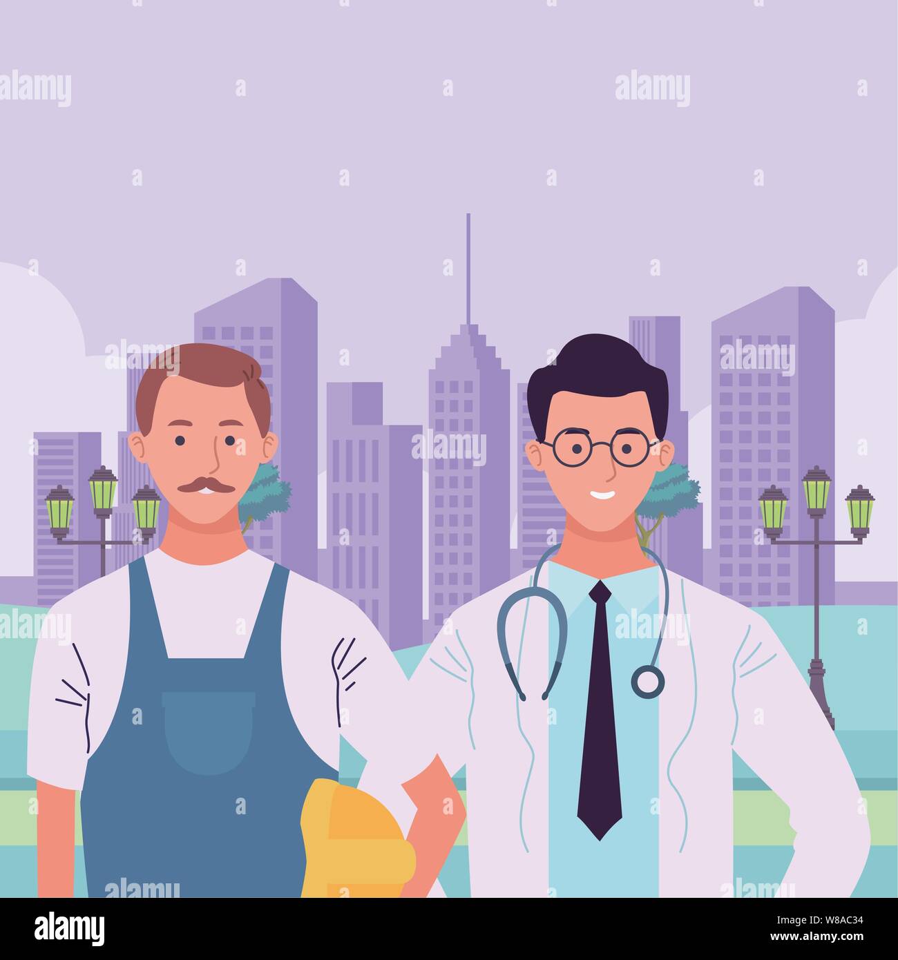 Professionals workers couple smiling cartoons Stock Vector Image & Art ...