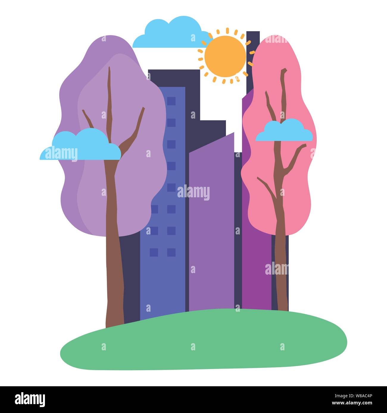 City and trees design, Building architecture urban modern downtown and ...