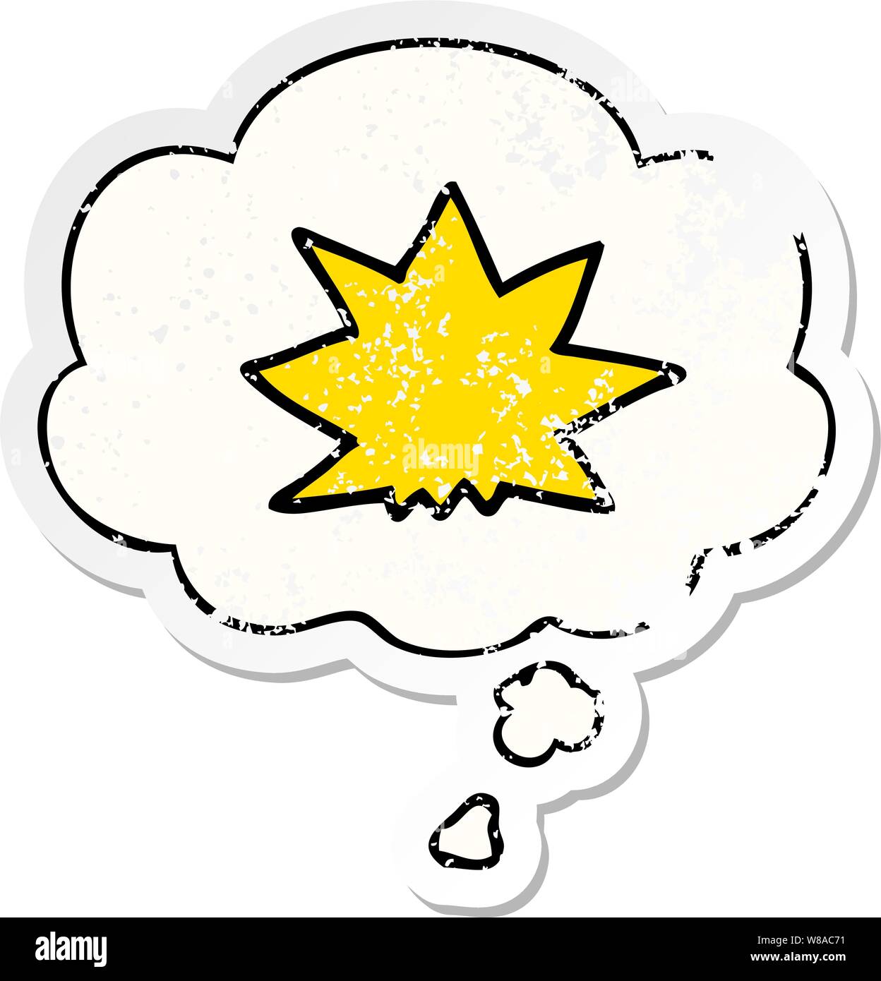 cartoon explosion with thought bubble as a distressed worn sticker ...