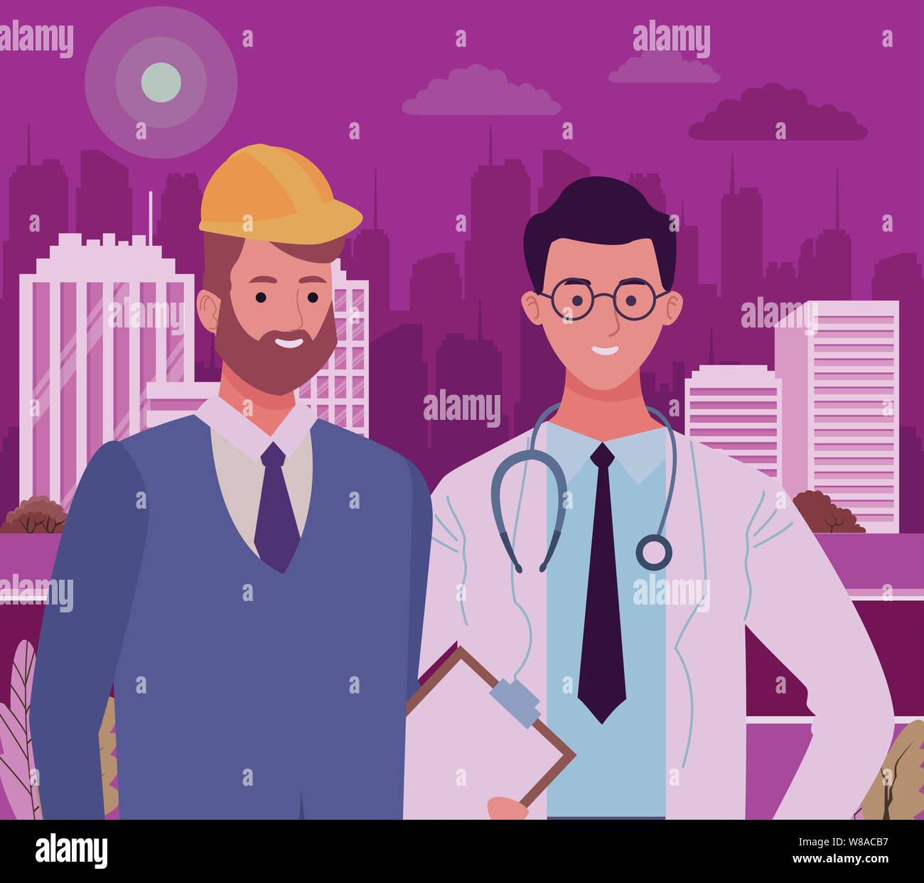 Professionals workers couple smiling cartoons Stock Vector Image & Art ...