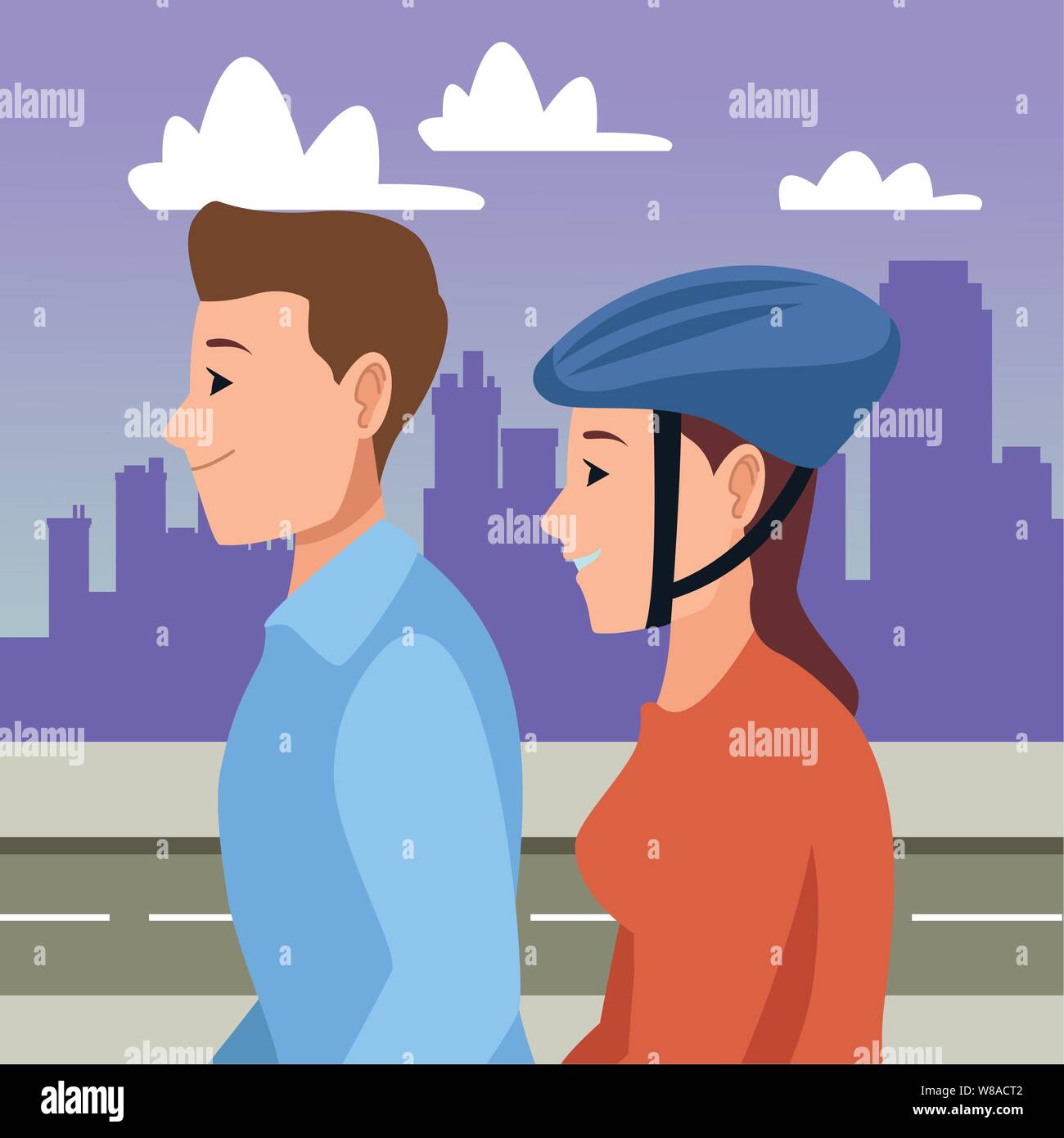 man walking and woman with helmet on scooter Stock Vector Image & Art ...