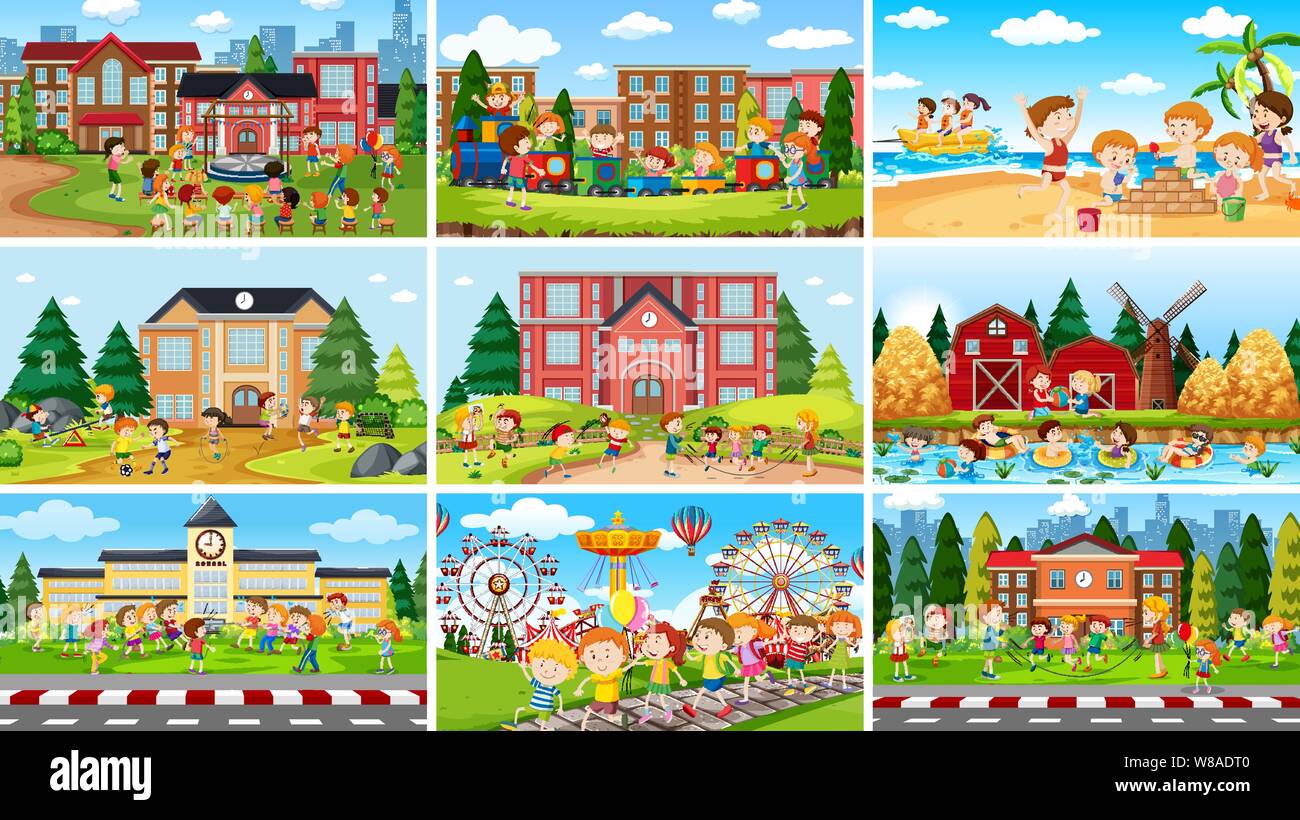 Set of scenes in nature setting illustration Stock Vector Image & Art ...