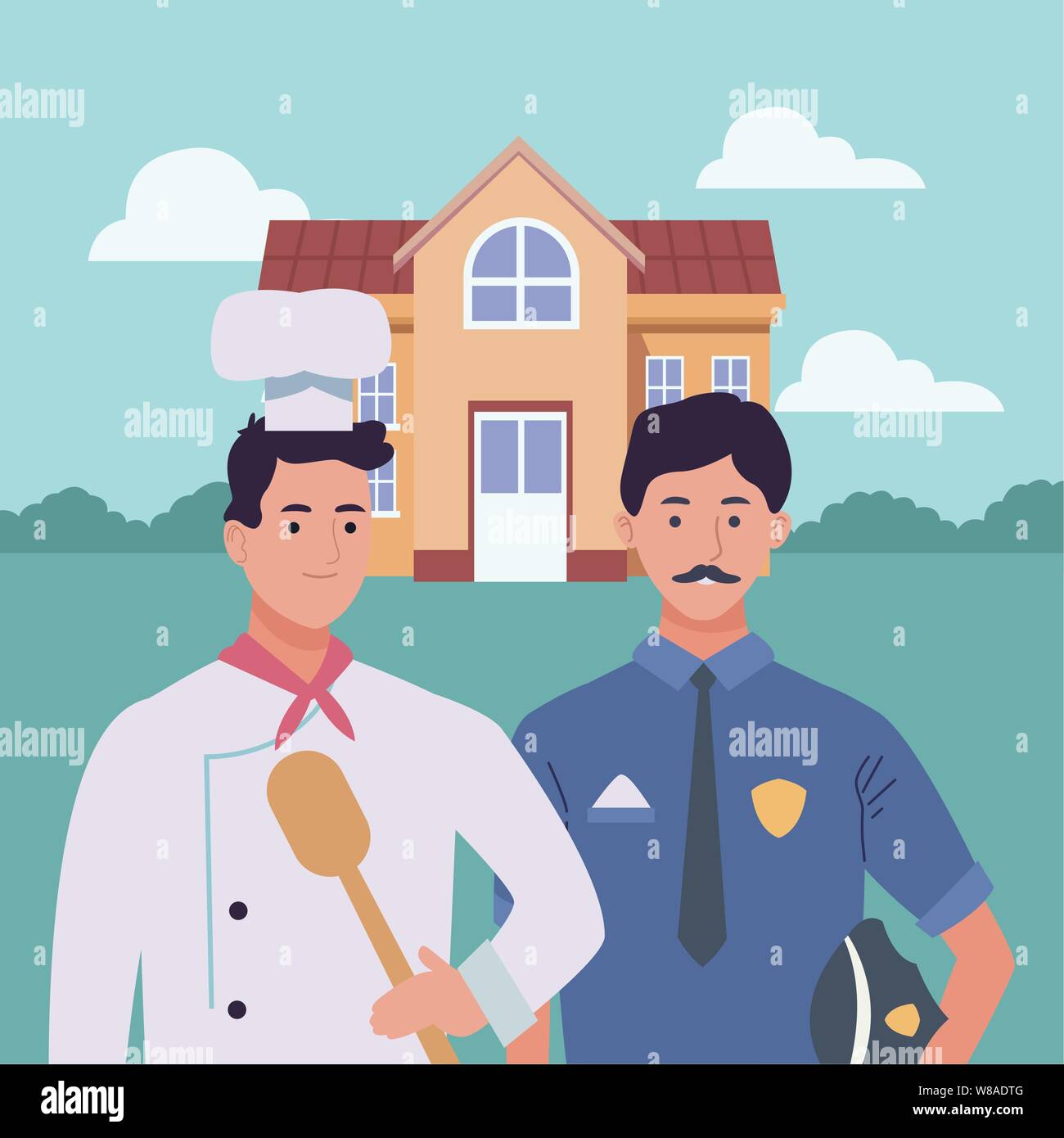 Professionals workers couple smiling cartoons Stock Vector Image & Art ...