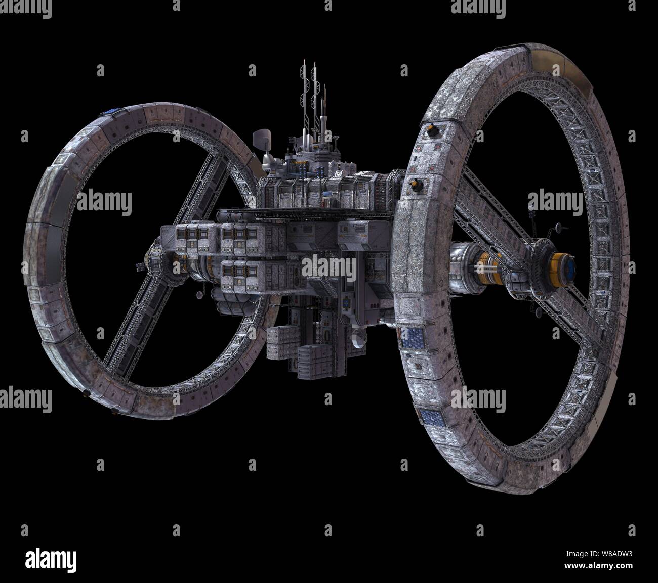 3D Illustration Future Space Station Isolated on Black Background Stock ...