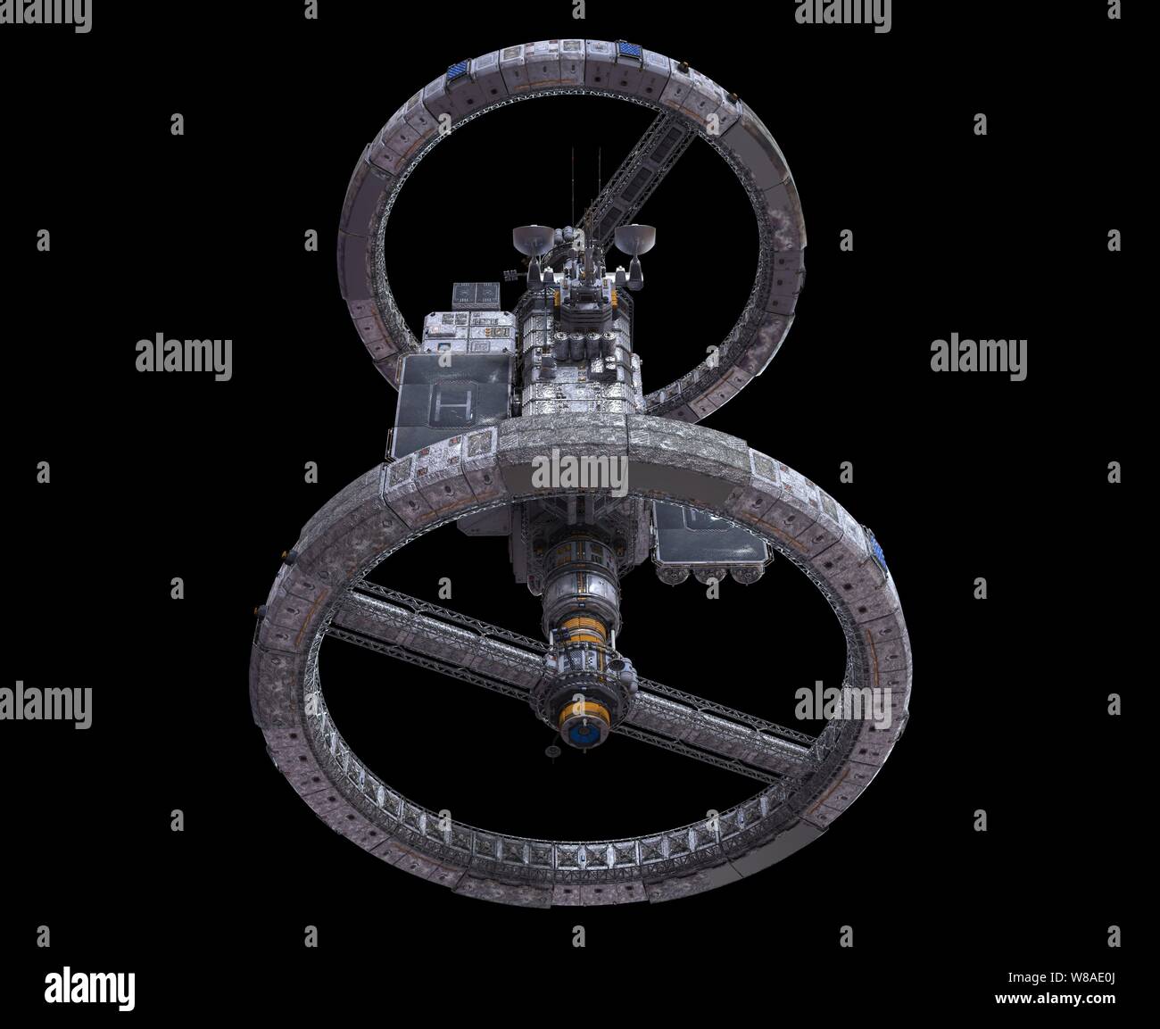3D Illustration Future Space Station Isolated on Black Background Stock ...