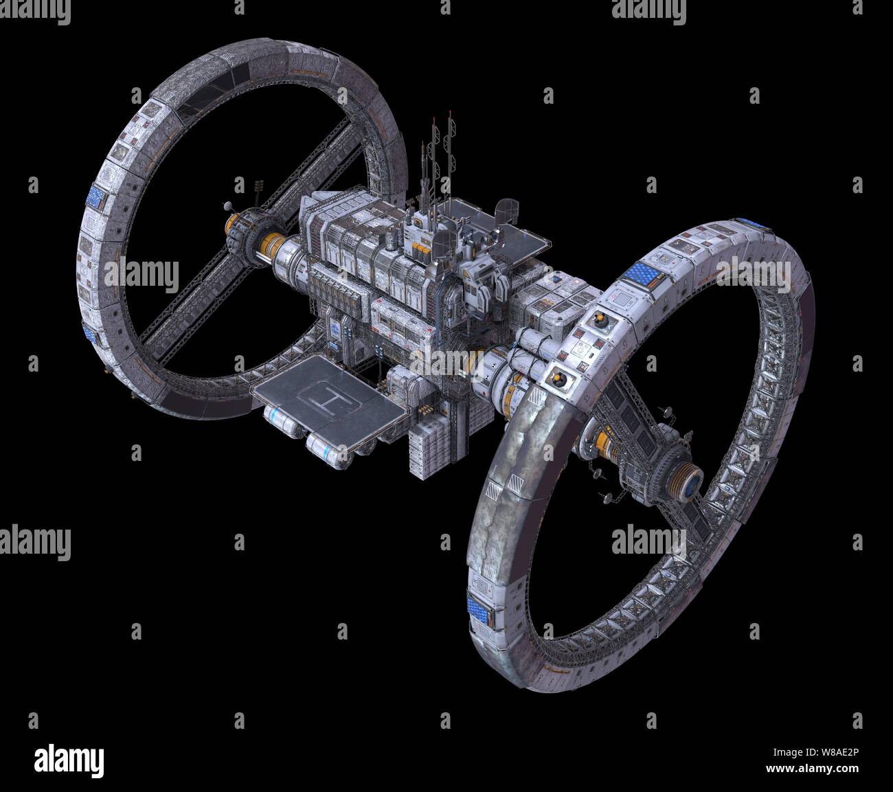 3D Illustration Future Space Station Isolated on Black Background Stock ...