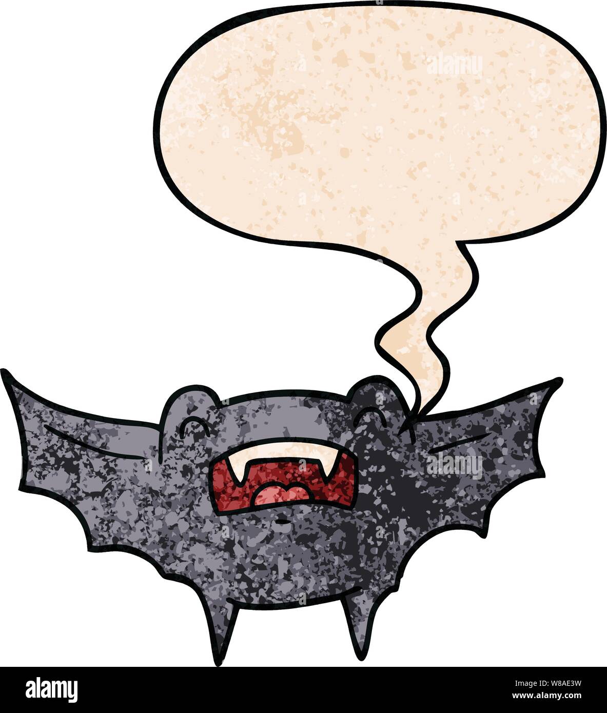 cartoon vampire bat with speech bubble in retro texture style Stock ...