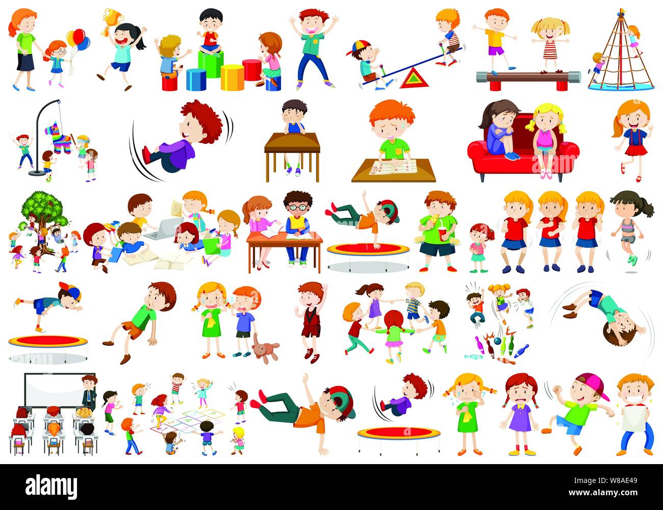 Boys, girls, children in educational fun activty theme illustration ...