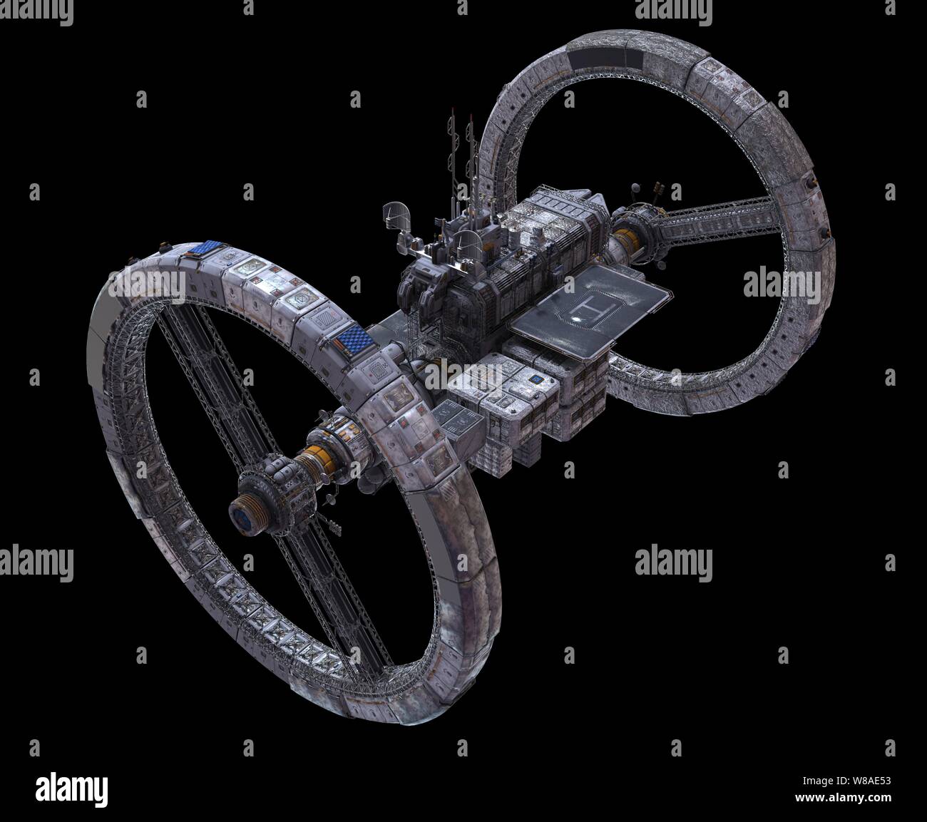 3D Illustration Future Space Station Isolated on Black Background Stock ...