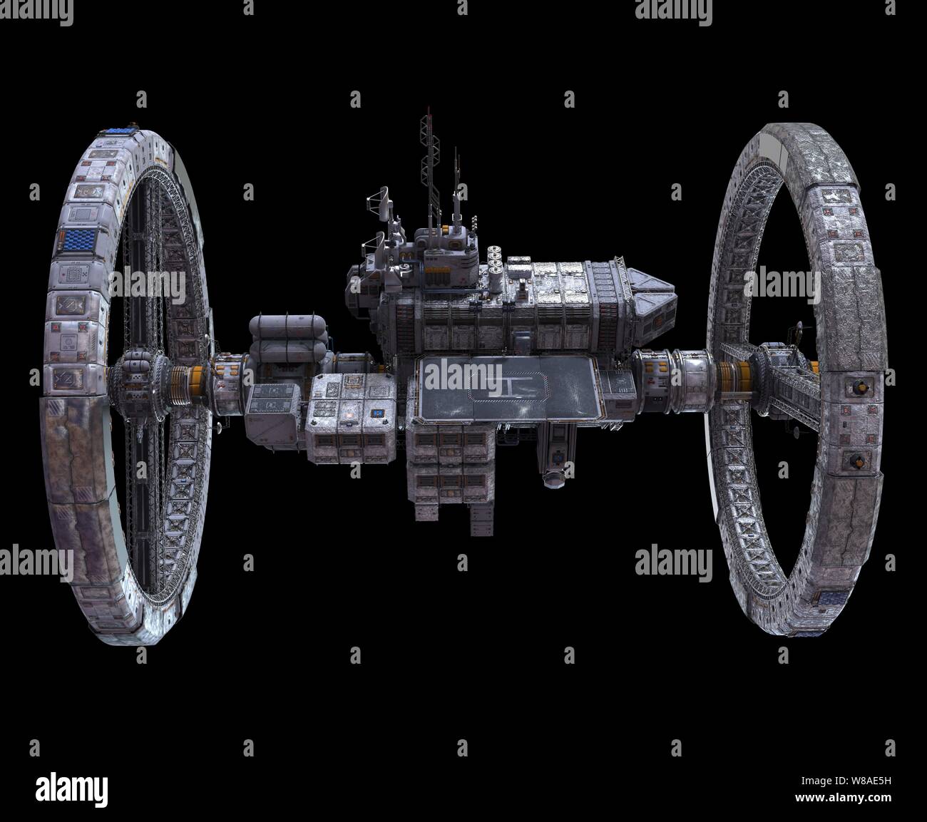 3D Illustration Future Space Station Isolated on Black Background Stock ...
