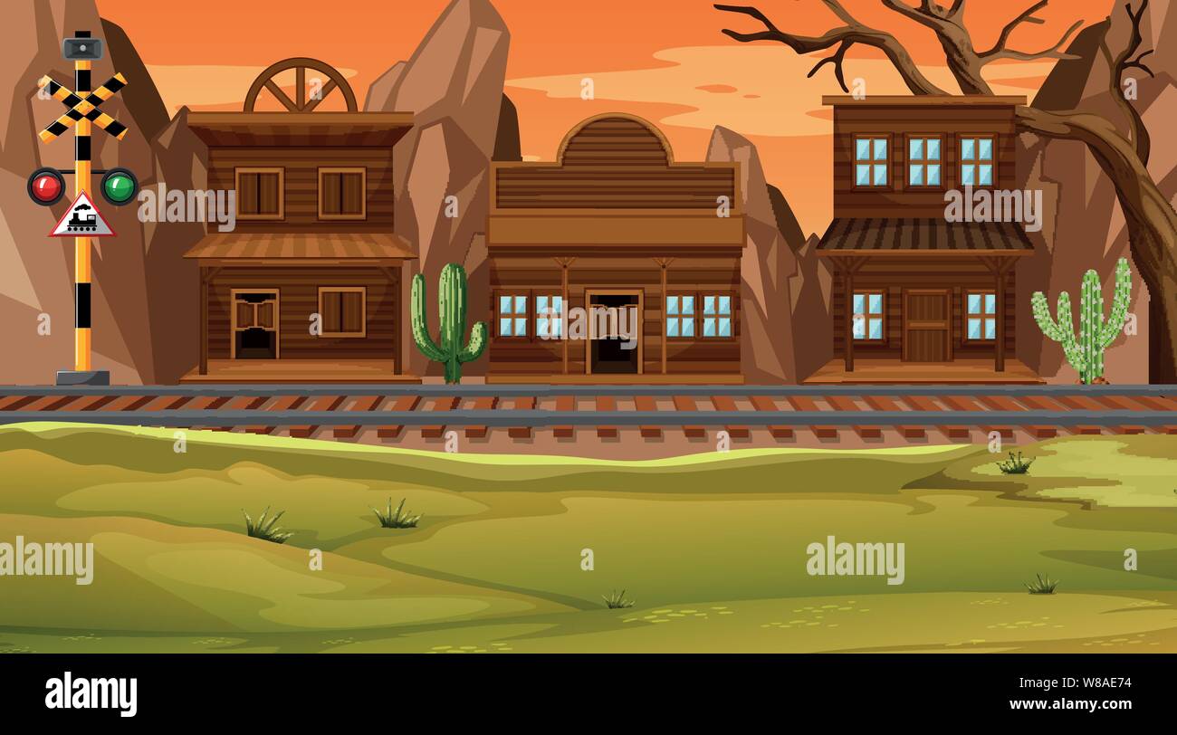 Western desert themed scene in nature illustration Stock Vector Image ...