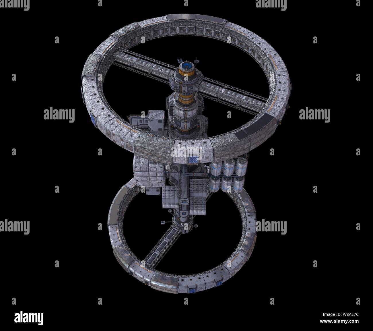 3D Illustration Future Space Station Isolated on Black Background Stock ...