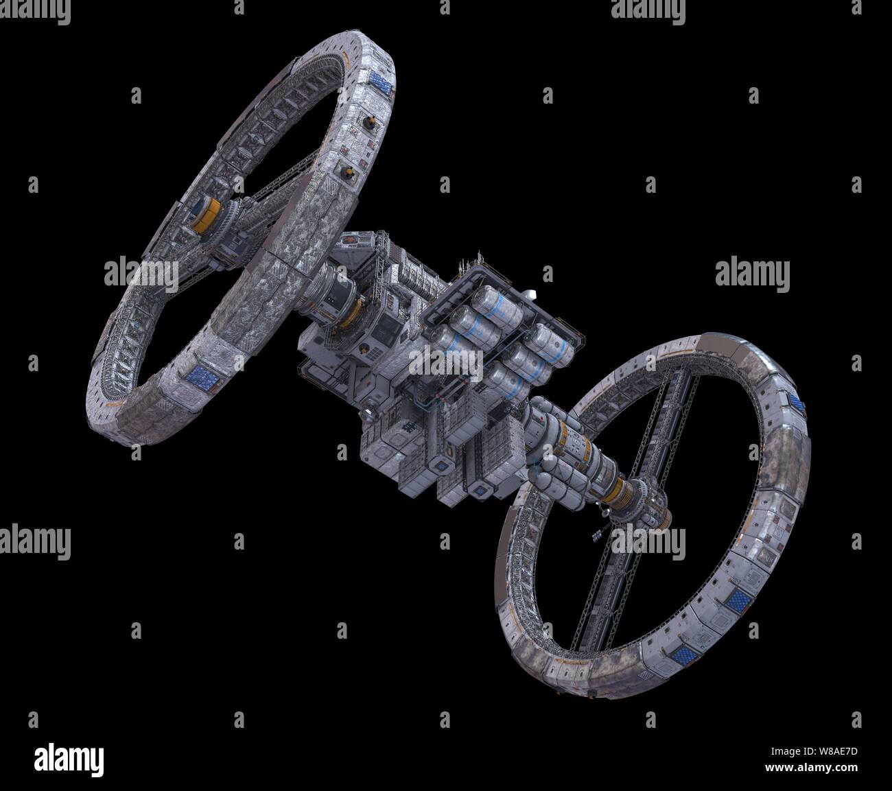 3D Illustration Future Space Station Isolated on Black Background Stock ...