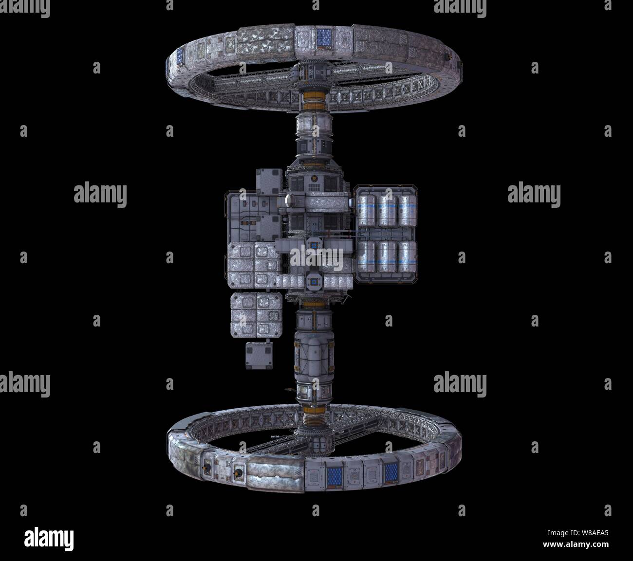 3D Illustration Future Space Station Isolated on Black Background Stock ...