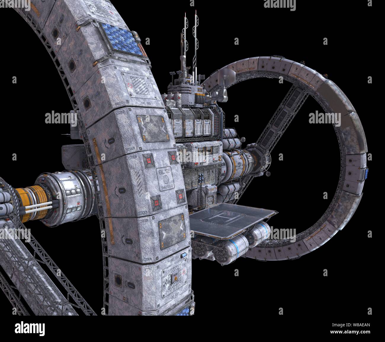 3D Illustration Future Space Station Isolated on Black Background Stock ...