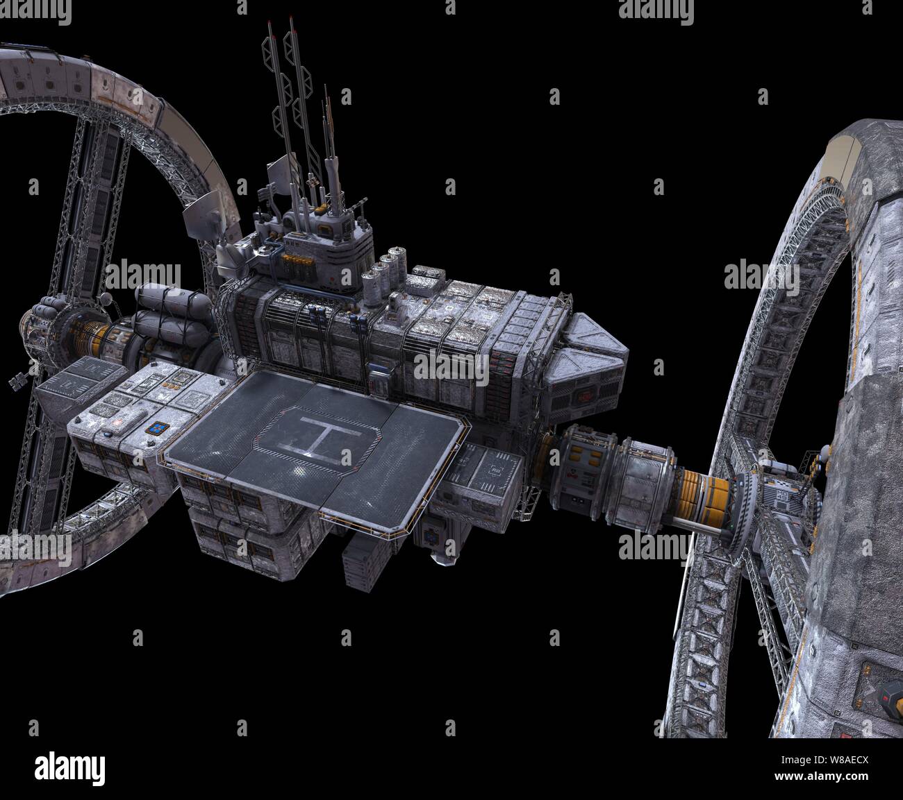 3D Illustration Future Space Station Isolated on Black Background Stock ...