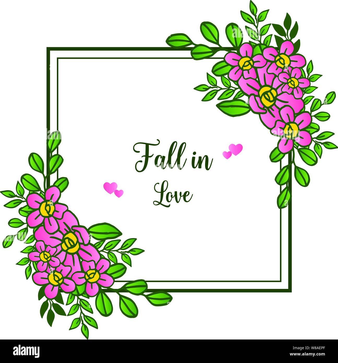 Card design fall in love, with pattern of pink flower frame. Vector ...